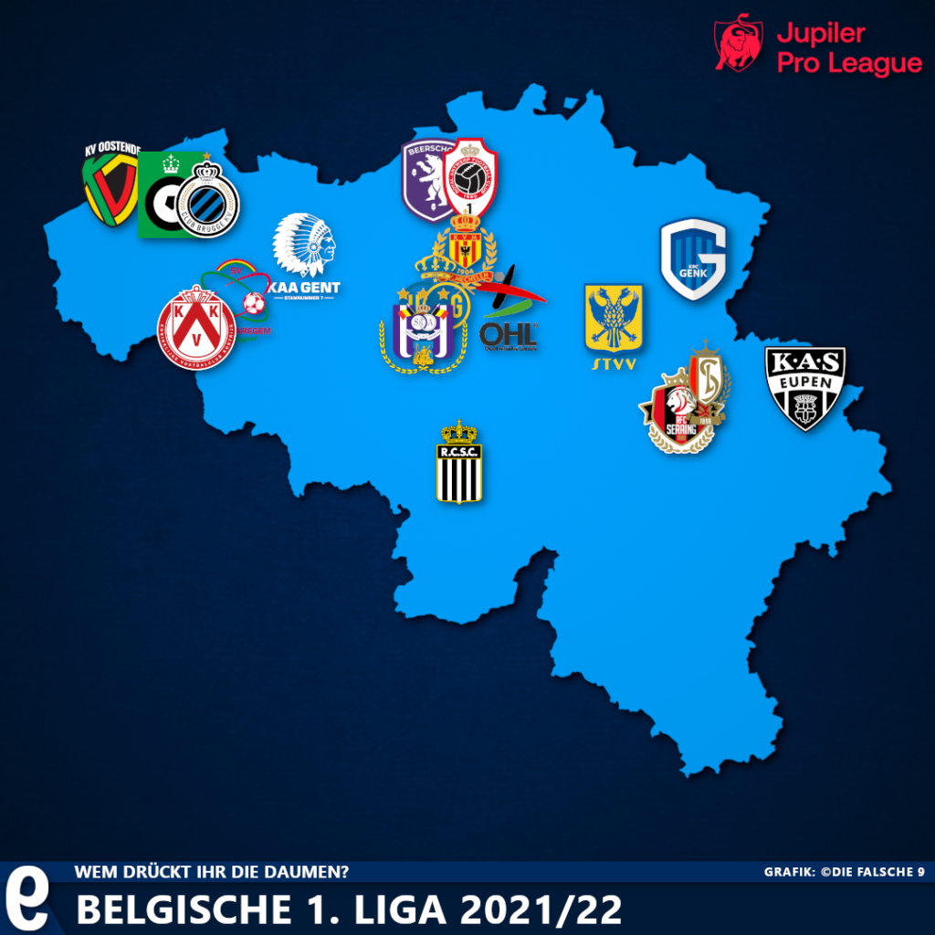 Landkarte: Belgische Jupiler Pro League 2021/22 – Die falsche 9
